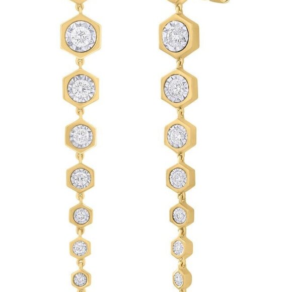 AdornA | Jewelry | Hexagon Cascade 8k Yellow Gold Diamond Drop Earrings ...